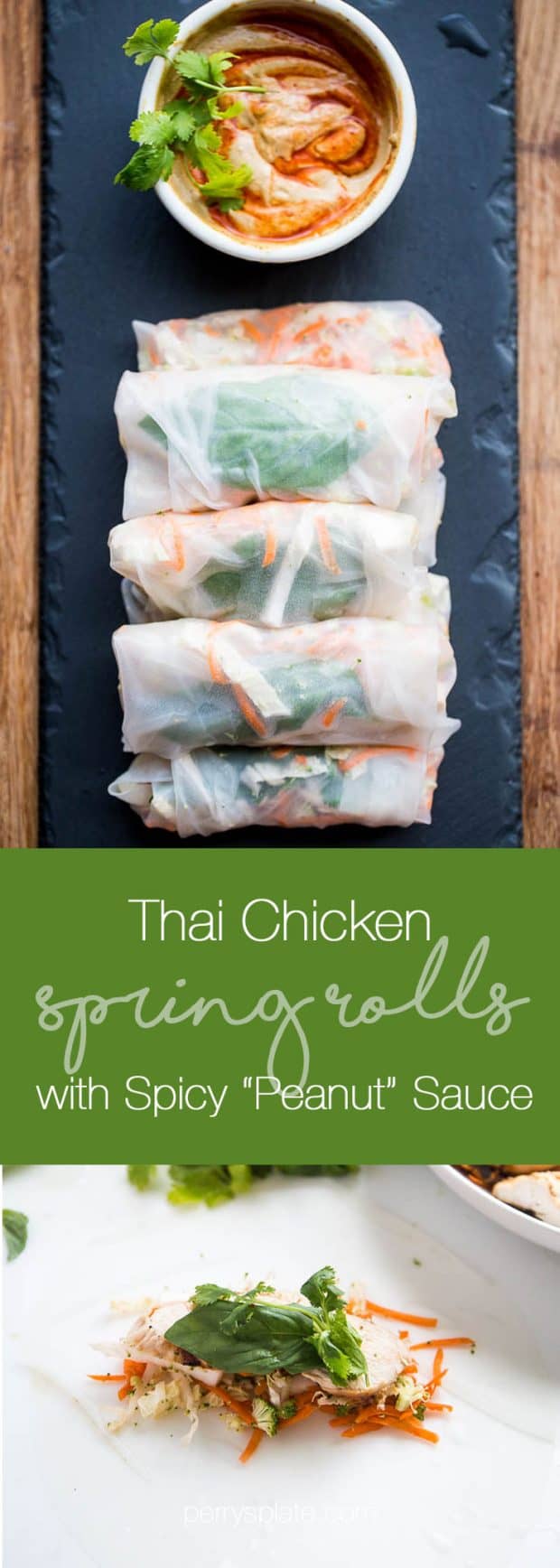 Thai Chicken Spring Rolls with Spicy "Peanut" Sauce - Perry's Plate
