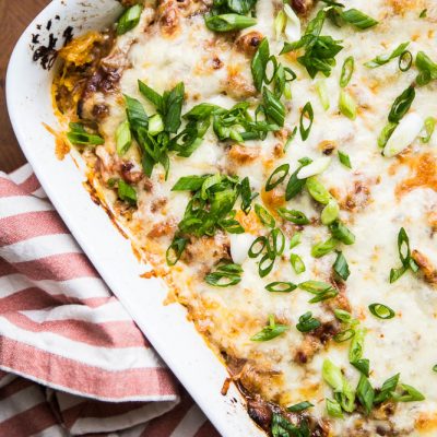 BBQ Pulled Pork Spaghetti Squash Bake - Perry's Plate