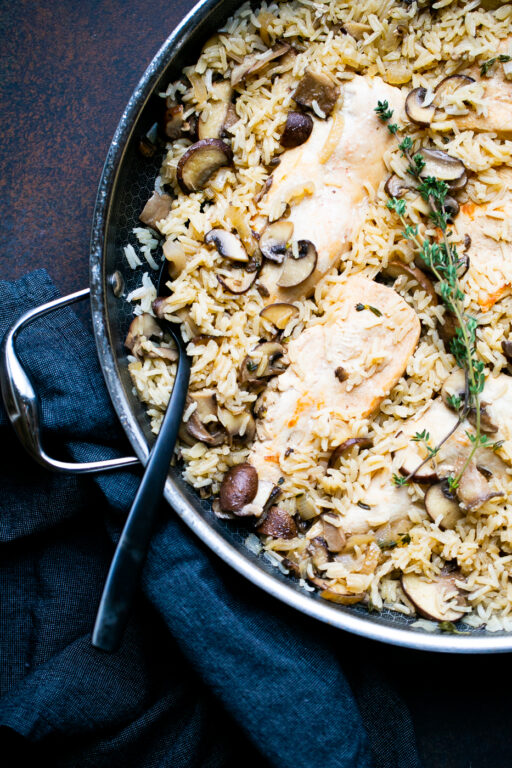 Mushroom Chicken and Rice Skillet Recipe - Perry's Plate
